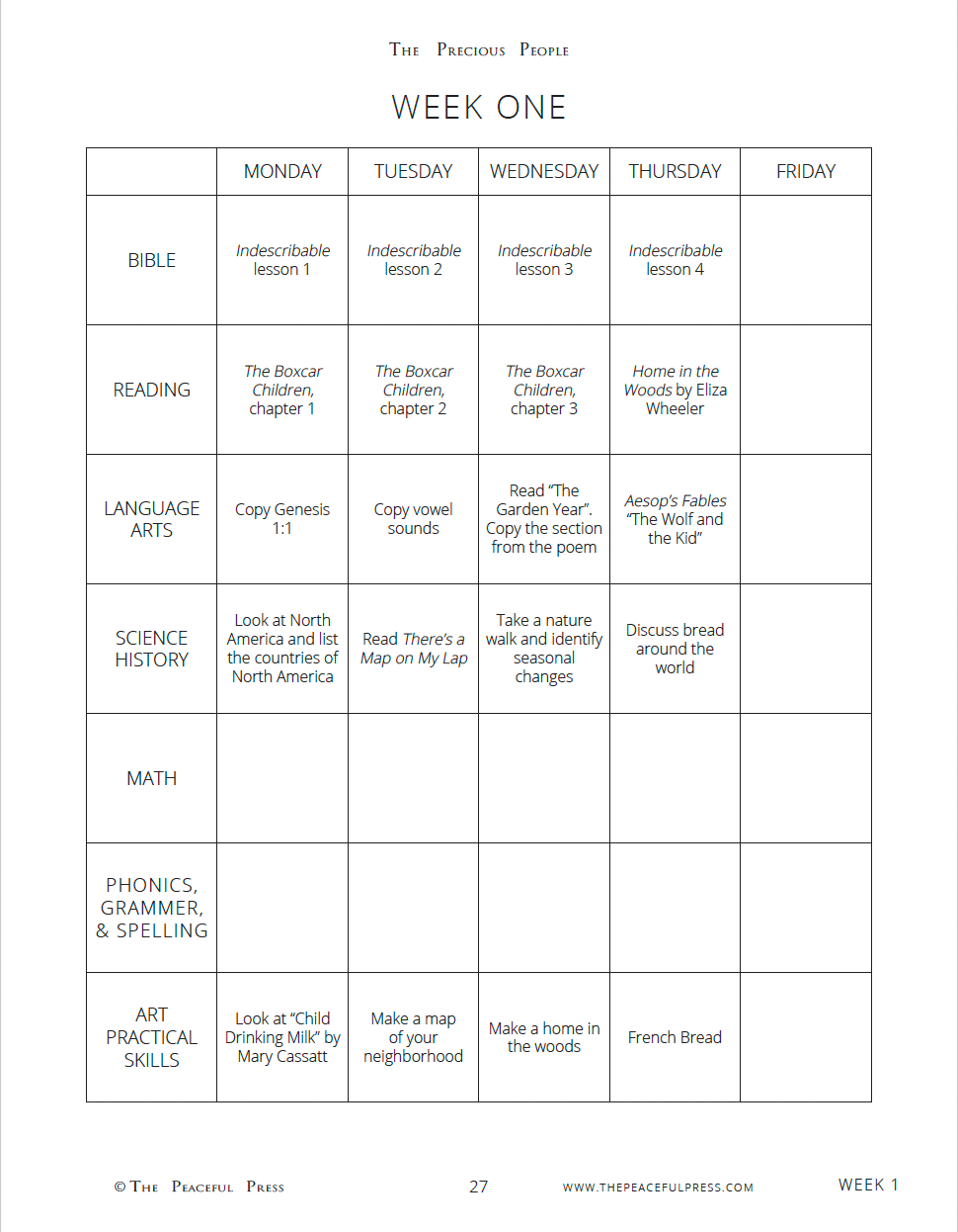 Precious People North America Geography Curriculum Guide