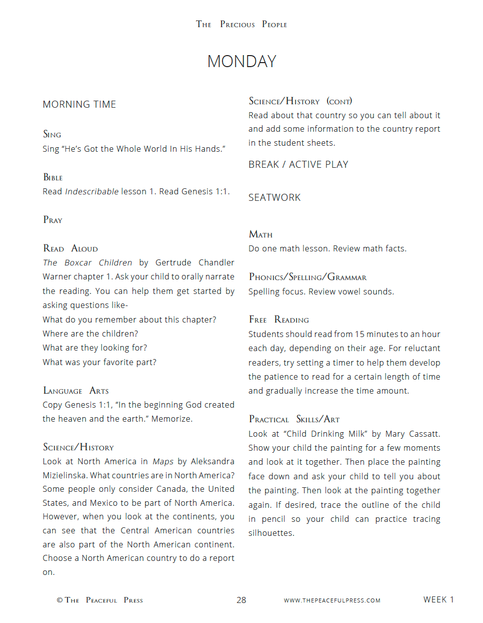 Precious People North America Geography Curriculum Guide